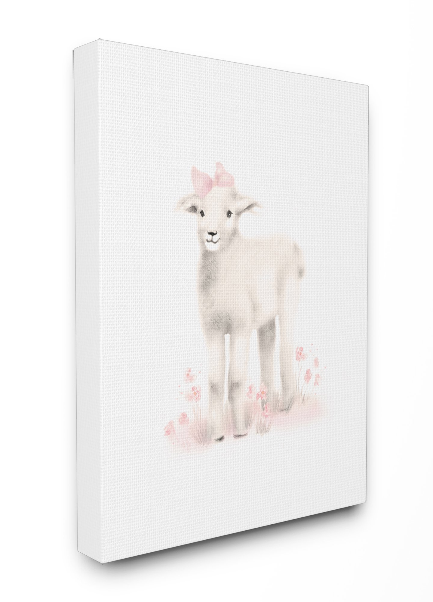 Stupell Industries Sweet Baby Lamb with Pink Bow Oversized Stretched Canvas Wall Art, 24 x 1.5 x 30, Proudly Made in USA