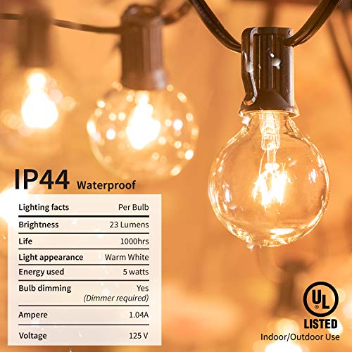 Brightown Outdoor String Lights 25FT G40 Globe Patio Lights with 27 Edison Glass Bulbs(2 Spare), Waterproof Connectable Hanging Light for Backyard Porch Balcony Party Decor, E12 Socket Base, Black