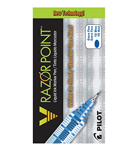 PILOT V Razor Point Liquid Ink Markers, Extra Fine Point, Blue Ink, 12-Pack (11021)