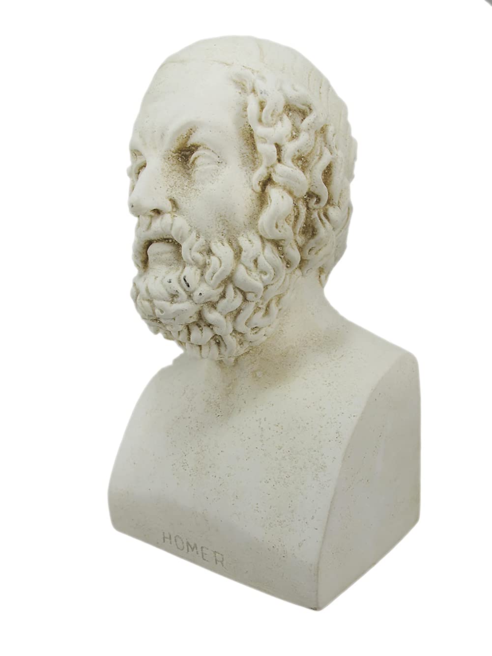 Aristotle and Homer Bust Antique White Plaster Bookends: Timeless Grecian Philosophy Sculptures, 8 Inches High, Decorative Pillars of Wisdom for Your Bookshelves