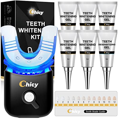 CHICY 2023 Upgraded Teeth Whitening Kit โ Latest White Edition, Advanced Home Dental Whitening System with LED Light, Carbamide Peroxide Gel, Custom Trays - Safe, Effective, and Fast Results