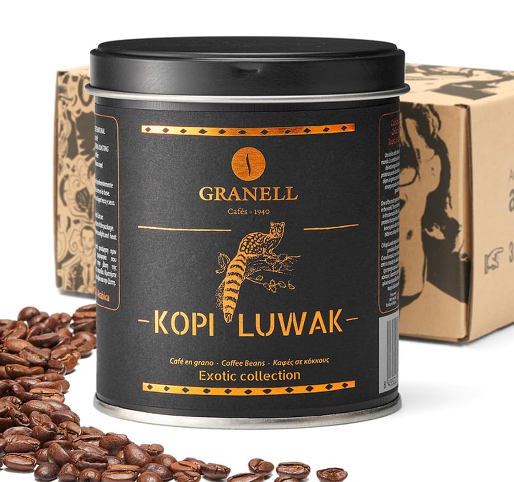 Cafés Granell Wild Civet Arabica Coffee Beans, Medium Roast Gourmet Indonesian Luwak Coffee Gifts, 100g