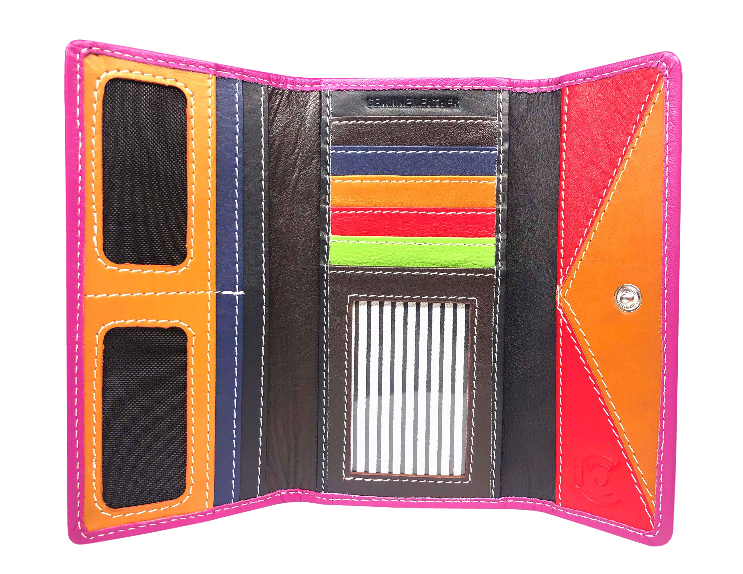 Leather Book® RFID LW-1807 Love Angles Ladies Clutch | 7” wide and Slim Ladies Wallet | 6 Card Slots | 3 card window | Three slides pockets | Malty Color Real Leather