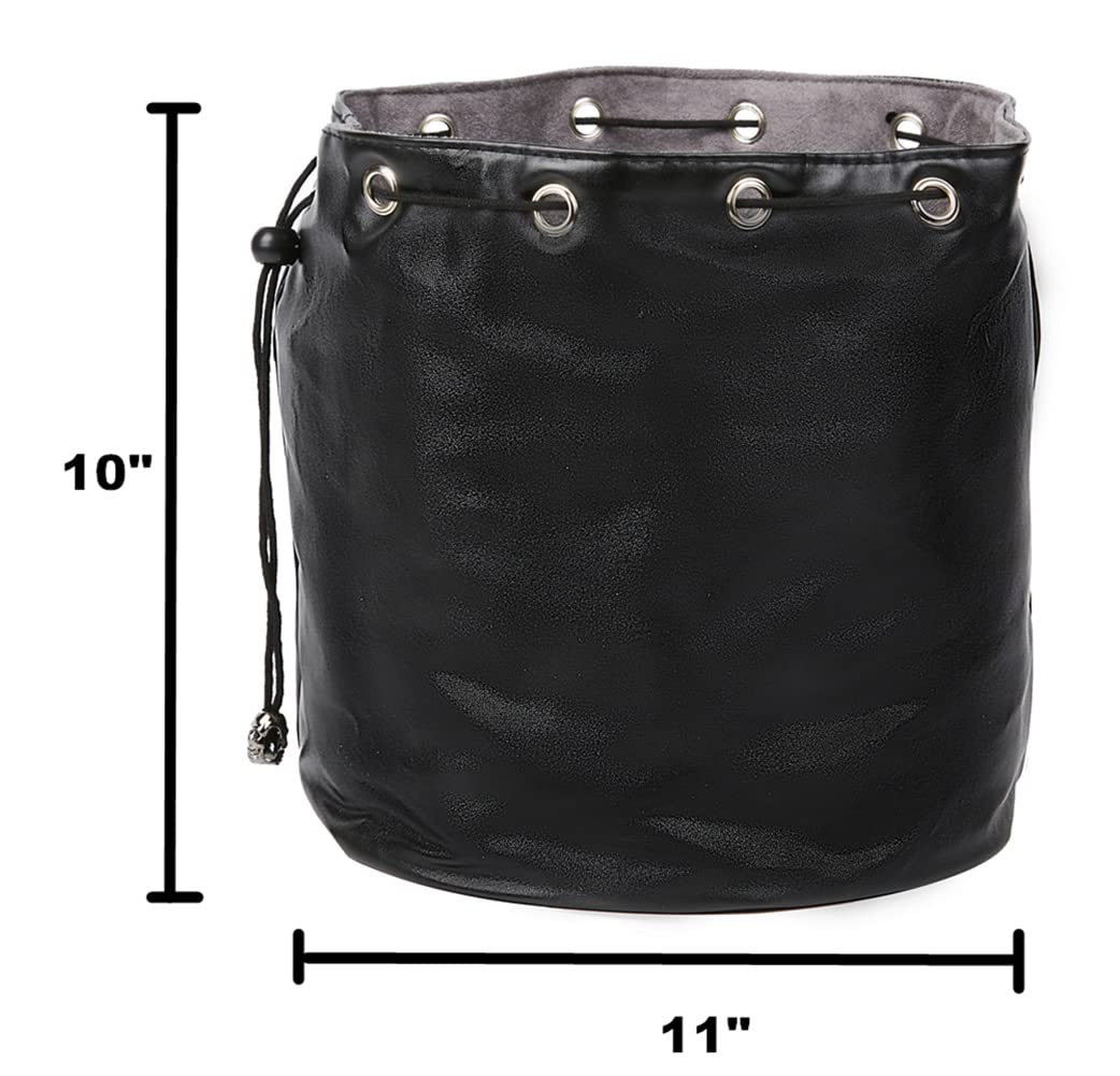 PUGED Large DND Dice Dragon Leather Drawstring Bags with Pockets Storage Bag for RPG MTG Game Dices Capacity Over 1000 Dice (Black)