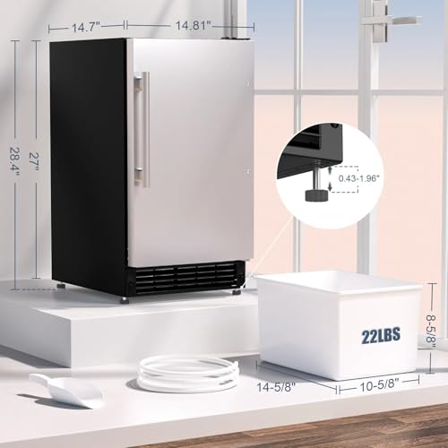 COTLIN Drainless Ice Maker 15" W with 22LBS Storage Bin, Free-Standing Under Counter Ice Maker Cabinet Ready, Crescent Ice for Home, No Drain Required, ETL Approved, 2024 Upgraded