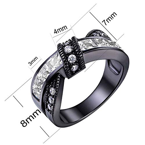 Black Stainless Steel Princess Cut Clear CZ Criss Cross Rings Engagement Ring For Women Crossover w Engraving size 6