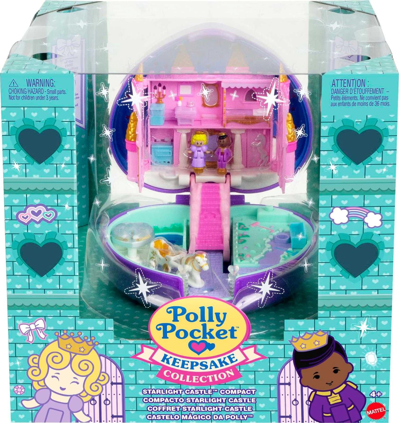 Polly Pocket Collector Compact with 2 Micro Dolls, 2 Animal Figures & Carriage Accessory, Heritage Keepsake Collection Starlight Castle, Collectible Toy