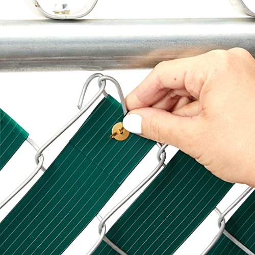 Chain Link Fence Slats, Privacy Screen Covering Tape Roll with Brass Fasteners, Weave Panel Design for Home, School, Business, Stadiums (1.8 in x 246 ft, Green)