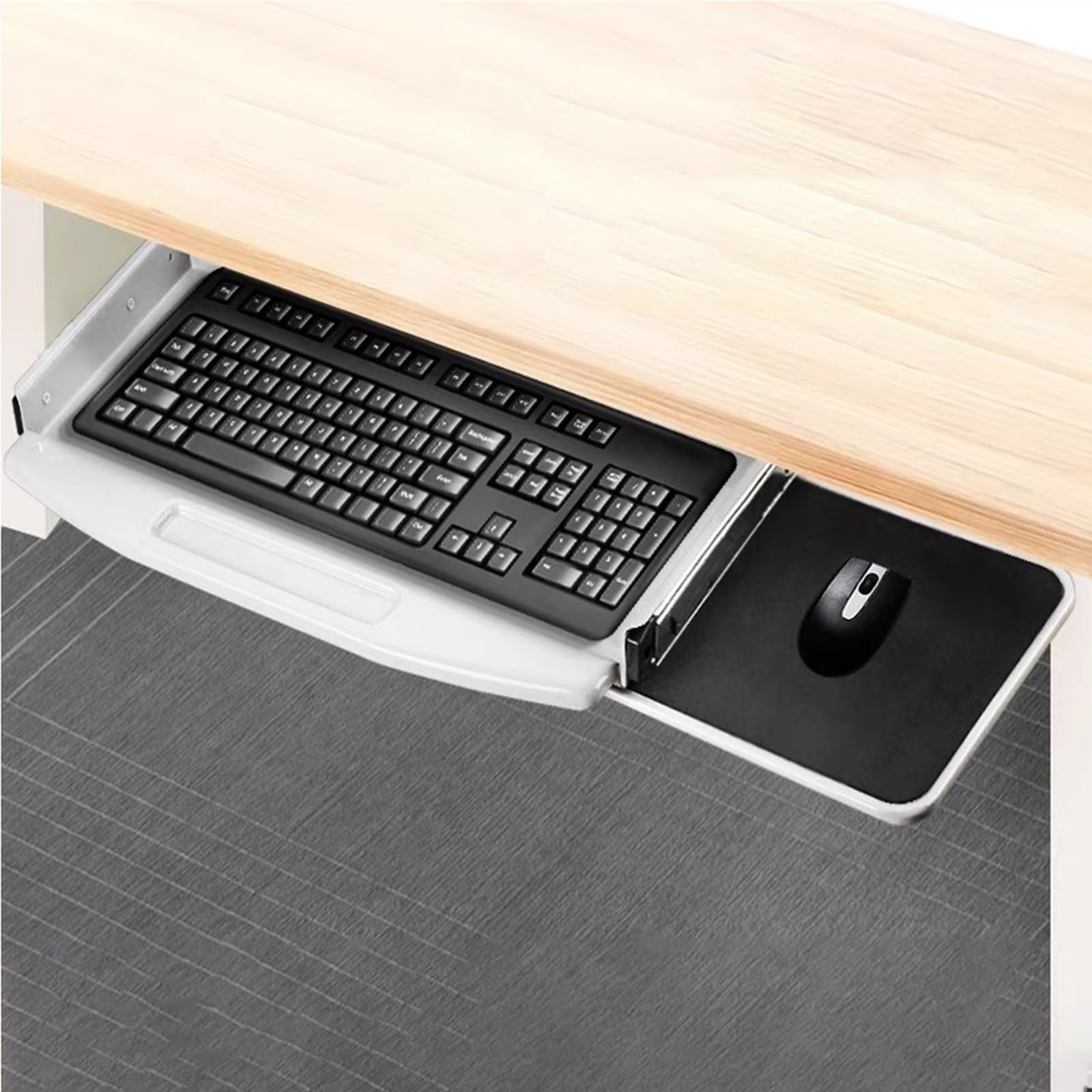 BBAUER Keyboard Tray, Under Desk Keyboard Tray Slide Out, Ergonomic Keyboard Tray, Keyboard Drawer Under Desk with Mouse Platform