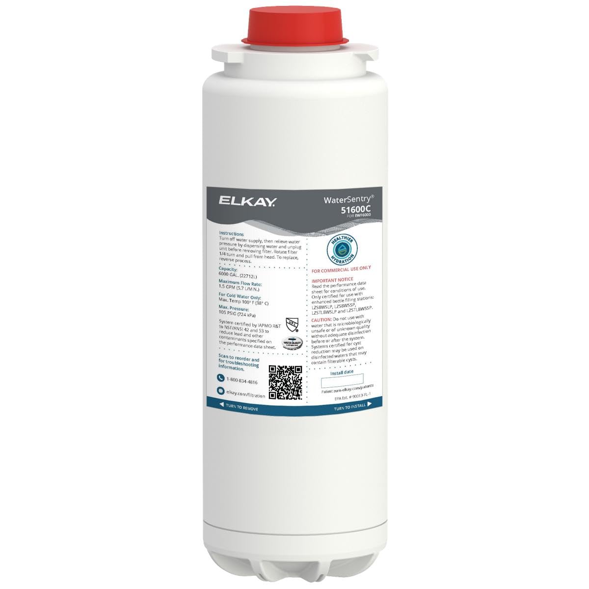Elkay 51600C WaterSentry Lead + Microplastics NSF/ANSI Certified High-Capacity Filter (Enhanced Bottle Fillers)