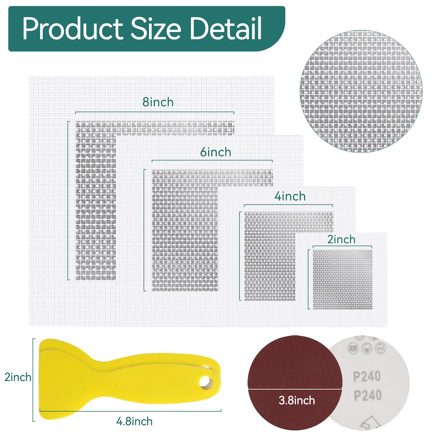 Drywall Repair Patch Kit,18 PCS 2/4/6/8 inch Aluminum Fiber Mesh Spackle Wall Reapair Patch Kit,Quick and Easy to Fix Wall Hole,Wall Hole Repair Patch Kit