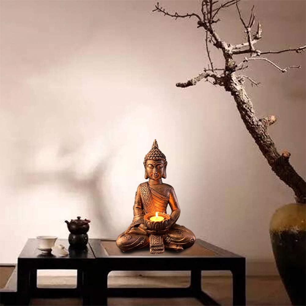 SYCOOVEN Buddha Statue Candle Holder,Meditating Buddha Tea Light Holder for Living Room Garden Home Decor Aromatherapy Accessory(Antique A)