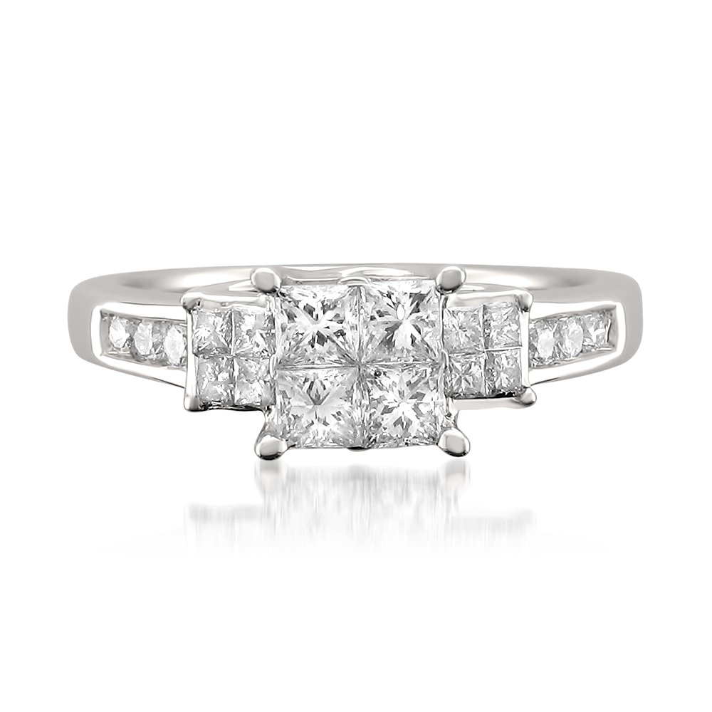 Beyond Brilliance 1.00 Carat Invisible Set Princess & Round Cut Natural Diamond Engagement Ring (H-I, I1-I2) for Women | Fine Jewelry for Her | Gift Box Included