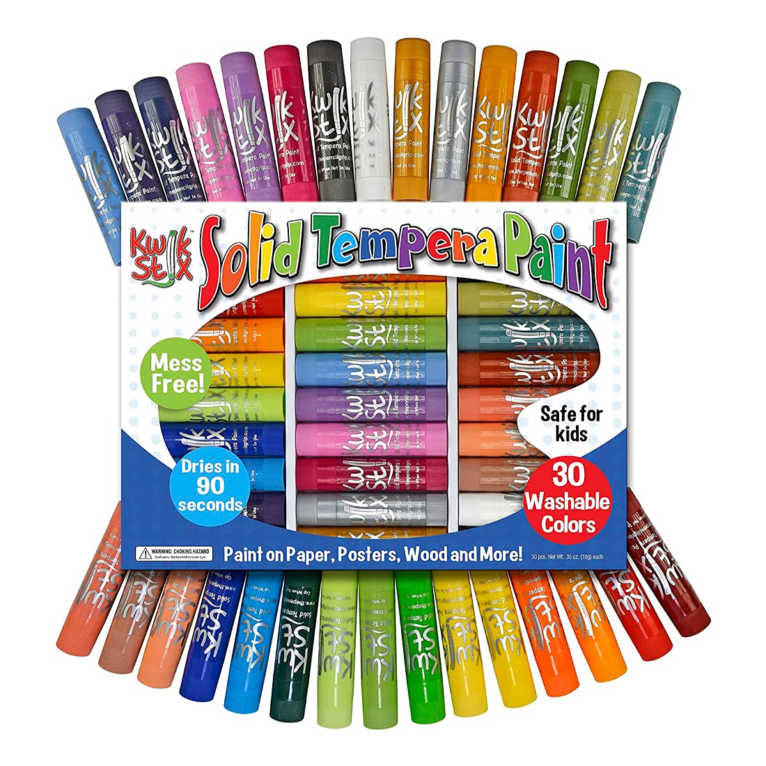 Kwik Stix Solid Tempera Paint Sticks, 30 Colors, Washable Paint Sticks for Kids, Super Quick Drying, Non-Toxic, Allergen Free, Paint Sticks in Classic, Pastel, Metallic, Earth & Jewel Colors, Paint for Kids and Toddlers