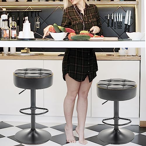 Purgreen Modern Adjustable Height Swivel Circular Bar Stools,360°Counter Height Swivel Chair,Comfortable Faux Leather Seat,Ideal for Home Kitchen Island Living Room and Bar Space
