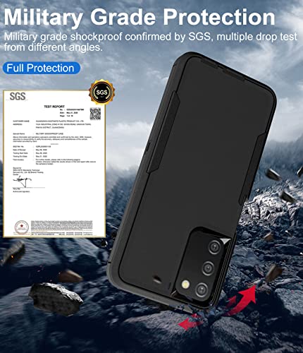 Dahkoiz for Samsung Galaxy A03S Case, with Tempered Glass Screen Protector, Dust Proof Port Cover, Full Body Protection Rubber Cover Phone Case for Samsung Galaxy A03S/A02S, Black/Black