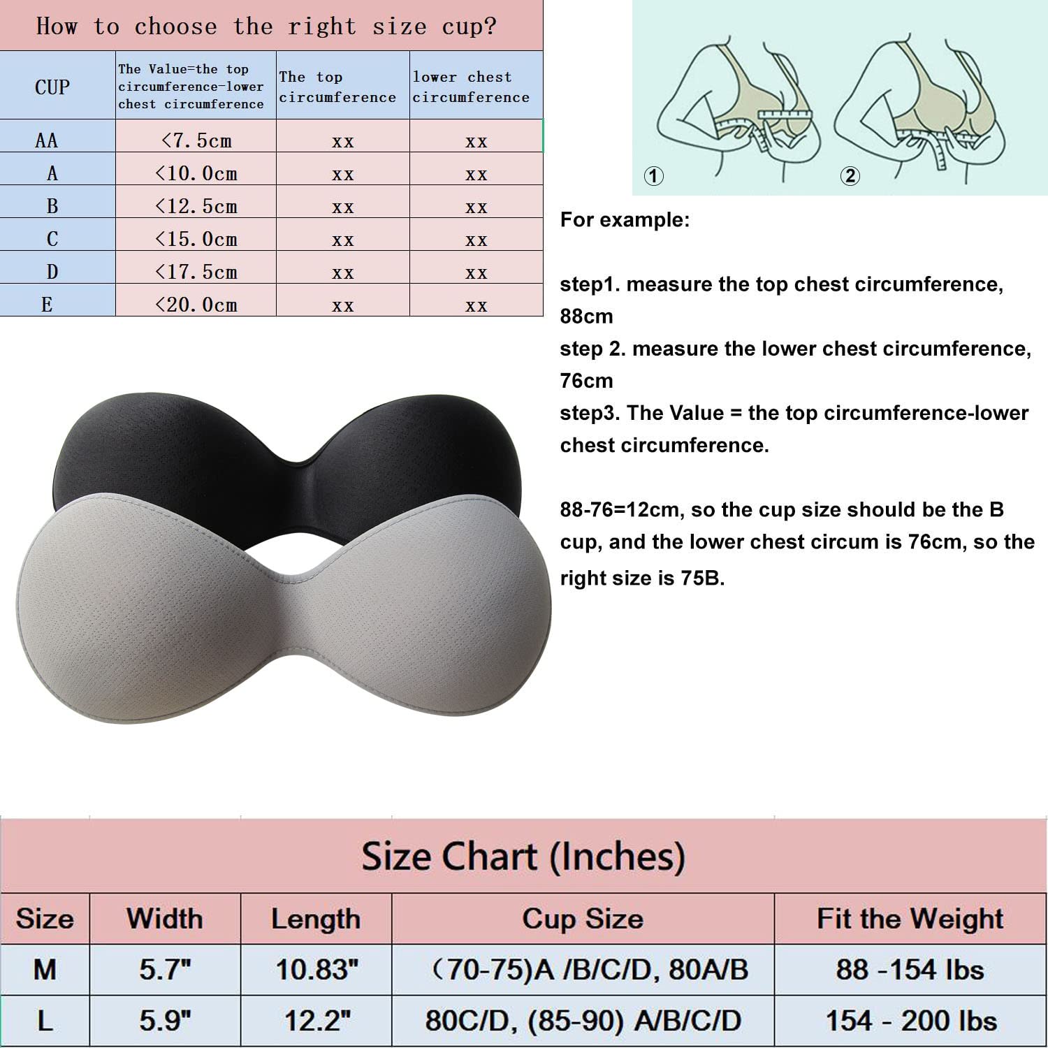 Bellcon womens Pads Inserts Sports Push Up Cups Swimsuit Replacement Bra, Skin+pink, Medium