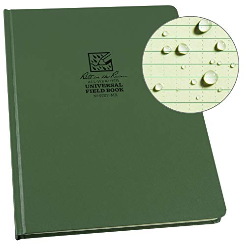 Rite in the Rain Weatherproof Hard Cover Notebook, 8 3/4" x 11 1/4", Green Cover, Universal Pattern (No. 970F-MX)