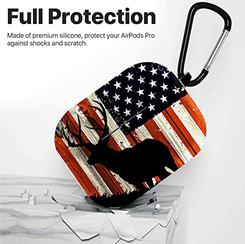 Deer American Flag Airpods pro Case Compatiable with Airpods pro - Airpods Cover with Key Chain, Full Protective Durable Shockproof Personalize Wireless Headphone Case