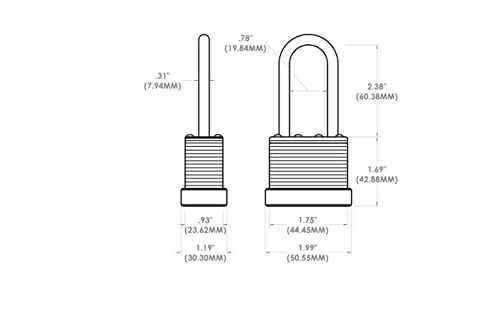 BRINKS - 44mm Commercial Laminated Steel Weather Resistant Padlock with 2 3/8” Shackle - TPE Wrapped and Hardened Boron Steel Shackle