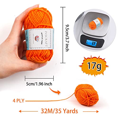 Inscraft 52 Acrylic Yarn Skeins, 1820 Yards 52 Colors, 2 Crochet Hooks, 2 Weaving Needles, 10 Stitch Markers, 1 Bag, for Crocheting & Knitting, Gift Beginners and Adults