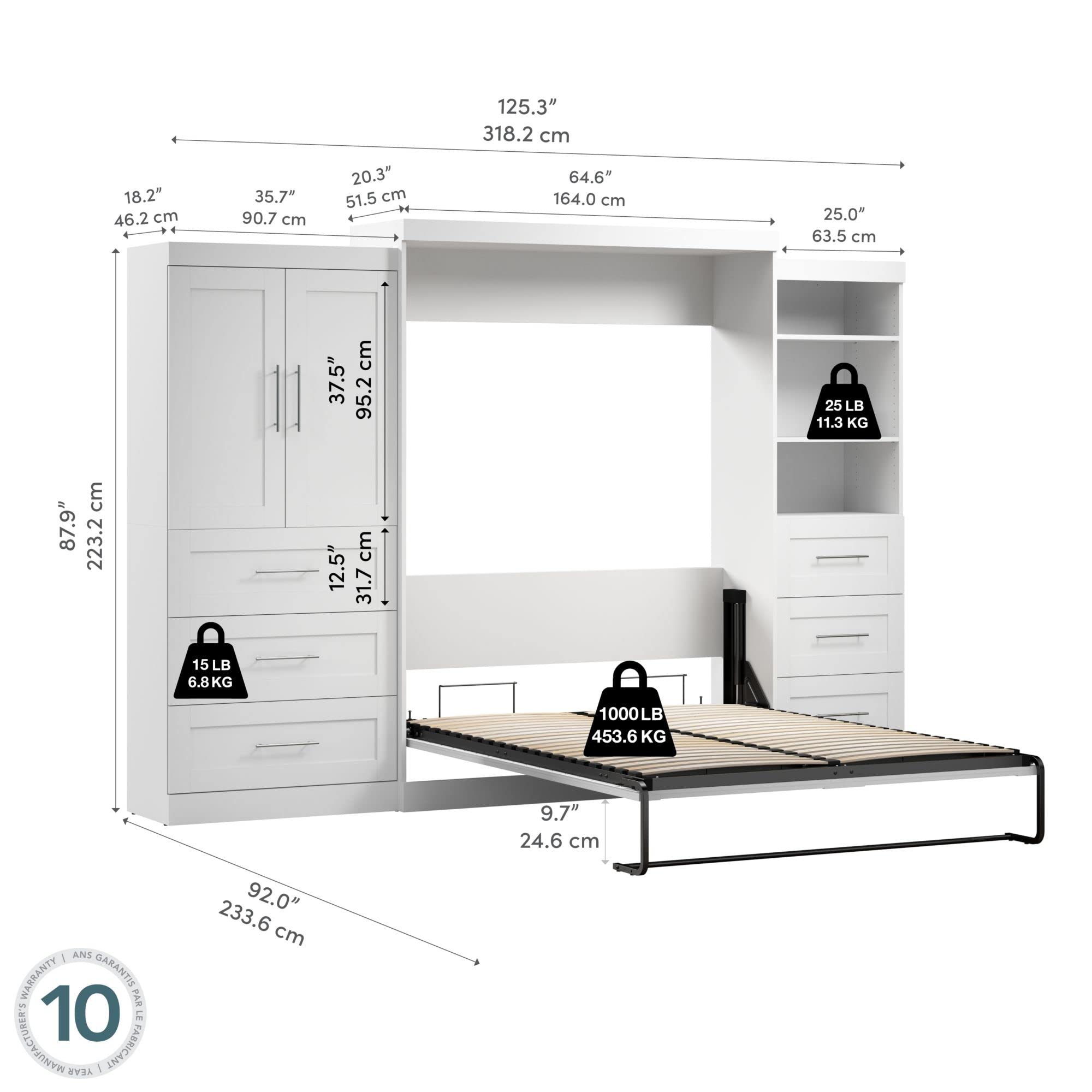 BESTAR Pur Murphy, Space-Saving Wall Bed for Multi-purpose Room, QUEEN, White