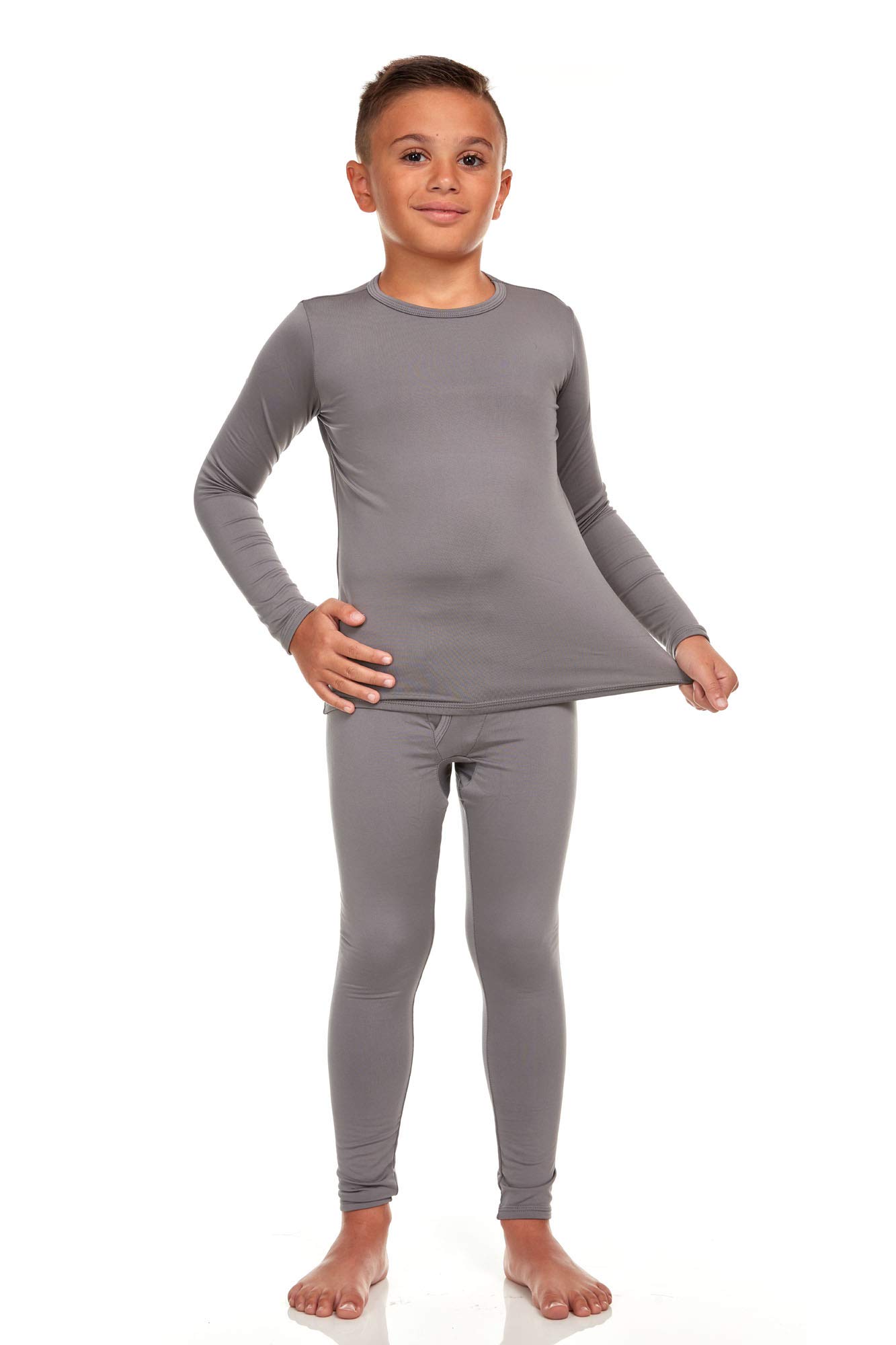Bodtek Boys Thermal Long Underwear Set Fleece-Lined Long Johns for Pajamas or Cold Weather Base Layer with Elastic Waistband Breathable, Soft, Moisture-Wicking Leggings & Shirt (Black, Medium)