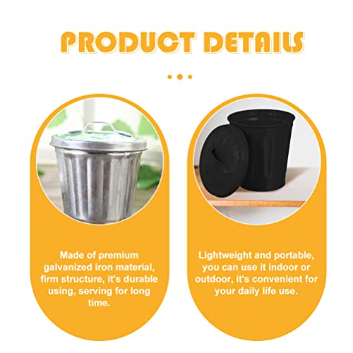 LUOZZY 3pcs Small Metal Trash Can with Lid | Galvanized Trash Can | Small Galvanized Trash Can with Lid Mini Desktop Wastebasket Tiny Garbage Can Flowerpots, 3.5 x 3.7 inch