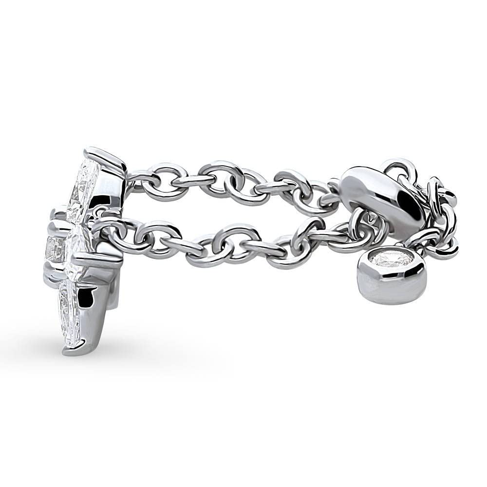 BERRICLE Sterling Silver Flower Cubic Zirconia CZ Fashion Chain Ring for Women, Rhodium Plated