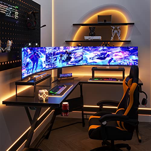 Coleshome L Shaped Gaming Desk, 51'' Computer Corner Desk with 2 Monitor Stands, Home Office Desk with Hook and Cup Holder, Space Saving, Easy Assembly
