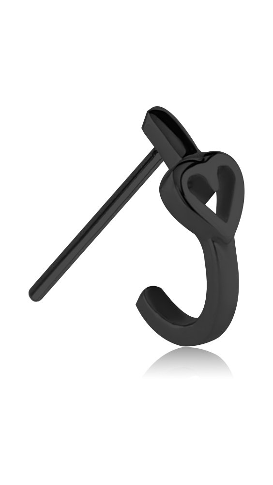 Black-Tone 316L Surgical Steel Left Nostril Screw Nose Stud Ring Heart Nose Hugger 20G