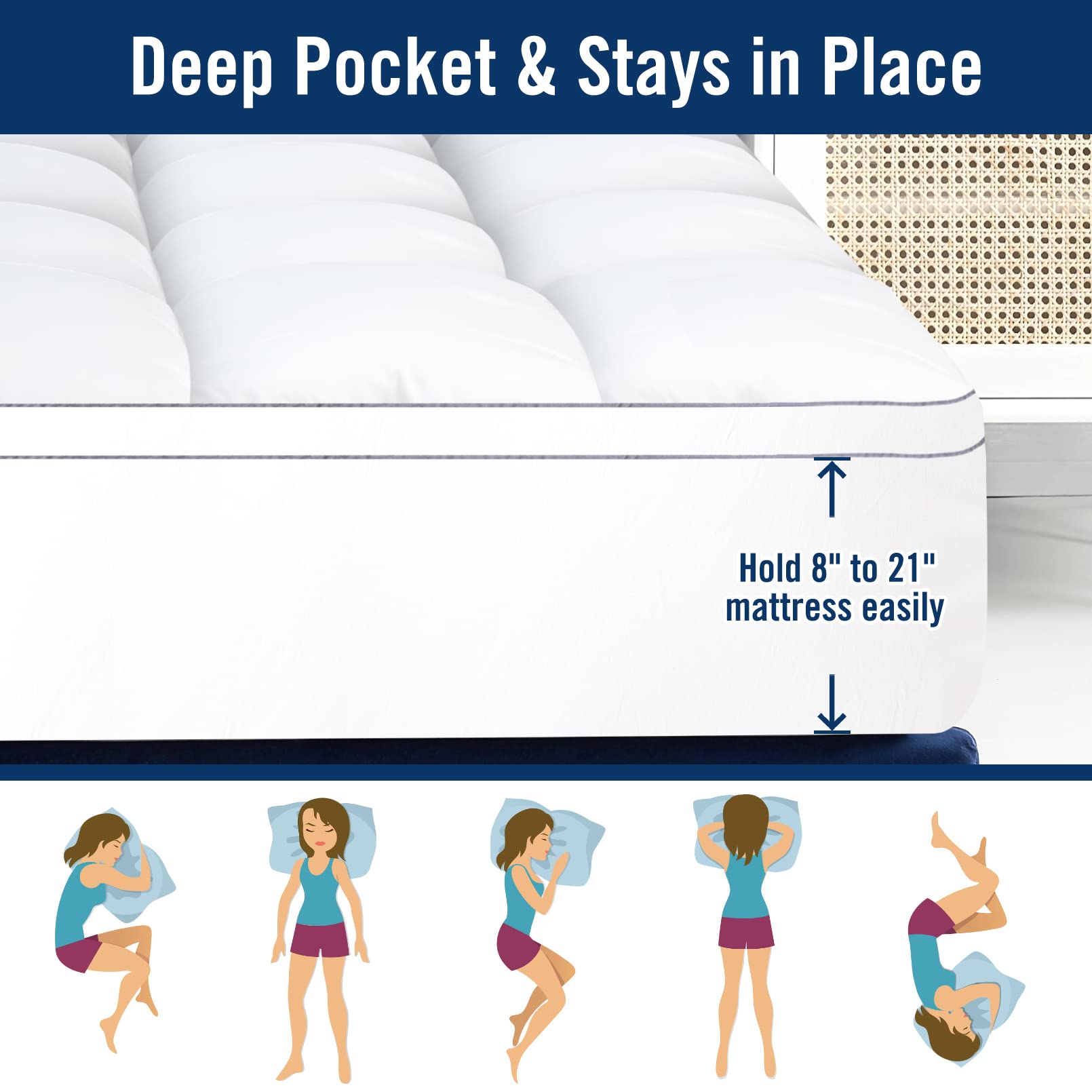 HIMOON Twin Size Mattress Pad Topper - Extra Thick Mattress Protector Pillow Top with 21" Deep Pocket for 8-24 inches Mattress, Snow Down Alternative Fill for 39 * 75 Inch Size Bed.