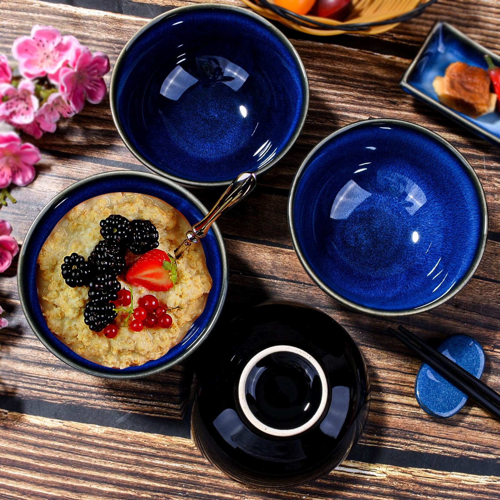 BOSILI Rice Bowl set, Cereal Bowls Microwave and Dishwasher Safe, Ceramic Bowl set of 4 for Soup Rice Oat