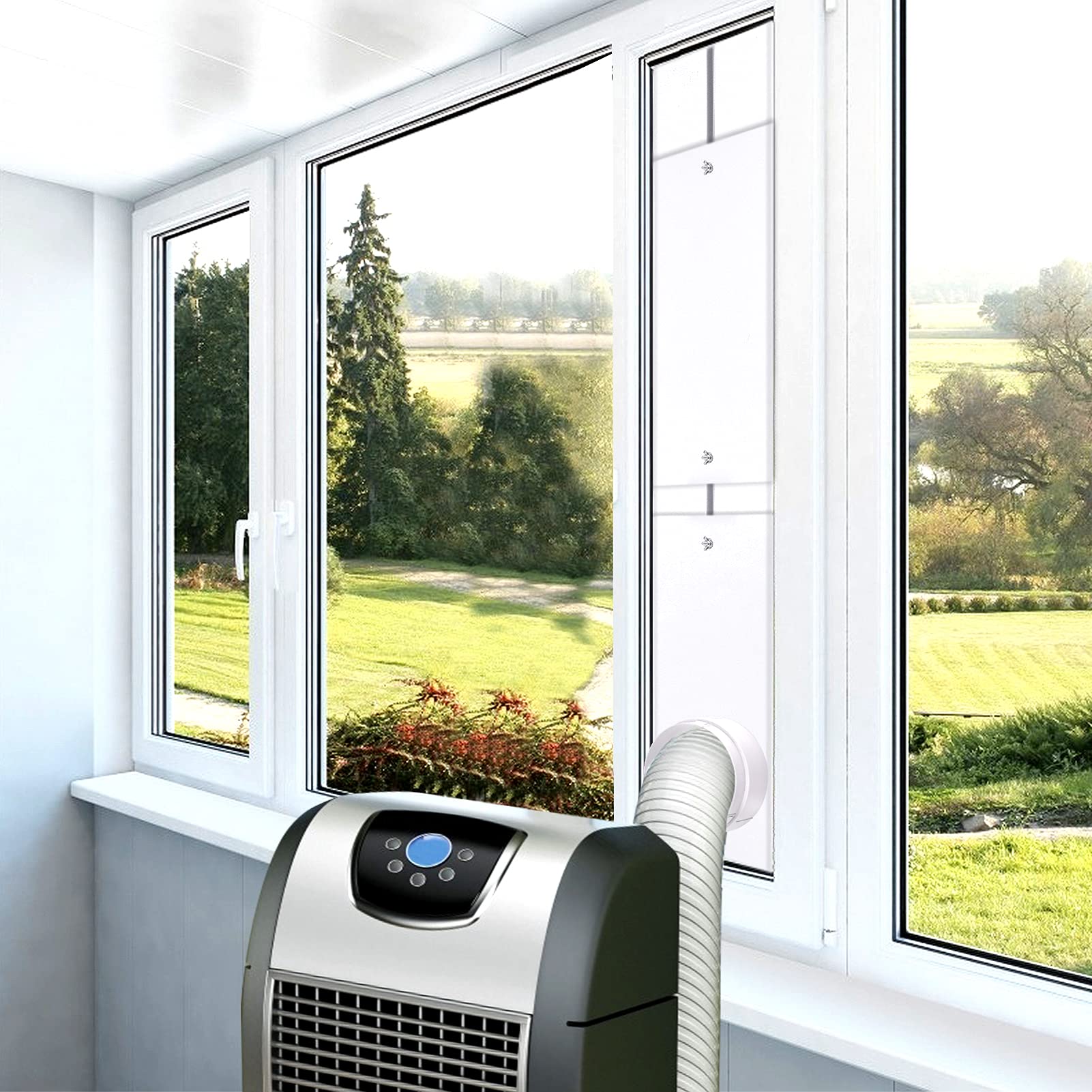 Portable Air Conditioner Window Vent Kit for 5.9" Exhaust Hose, Window Seal Slide Kit Plate Universal for Portable Air Conditioner, Adjustable Max Length 60", Portable Plastic AC Vent Kit…