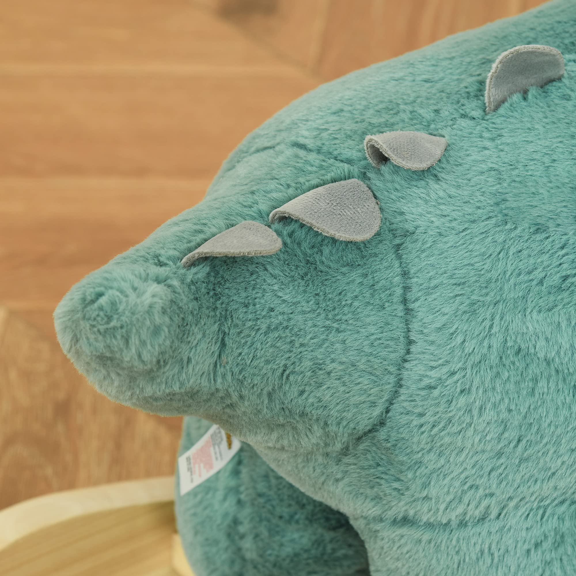Qaba Kids Plush Ride-On Rocking Horse Triceratops-Shaped Plush Toy Rocker with Realistic Sounds for Child 36-72 Months Dark Green