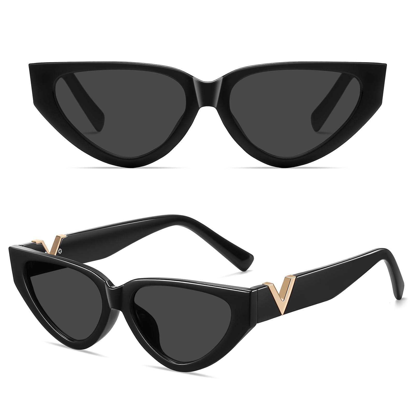 Cat Eye Sunglasses for Women Men Trendy Cateye Women's Vintage Classic Retro Sun Glasses(Black/Grey)