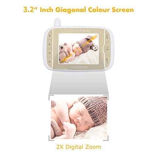 Baby Monitor with Remote Pan-Tilt-Zoom Camera and 3.2'' LCD Screen, Infrared Night Vision, Temperature Display, Lullaby, Two Way Audio, with Wall Mount Kit (Renewed)