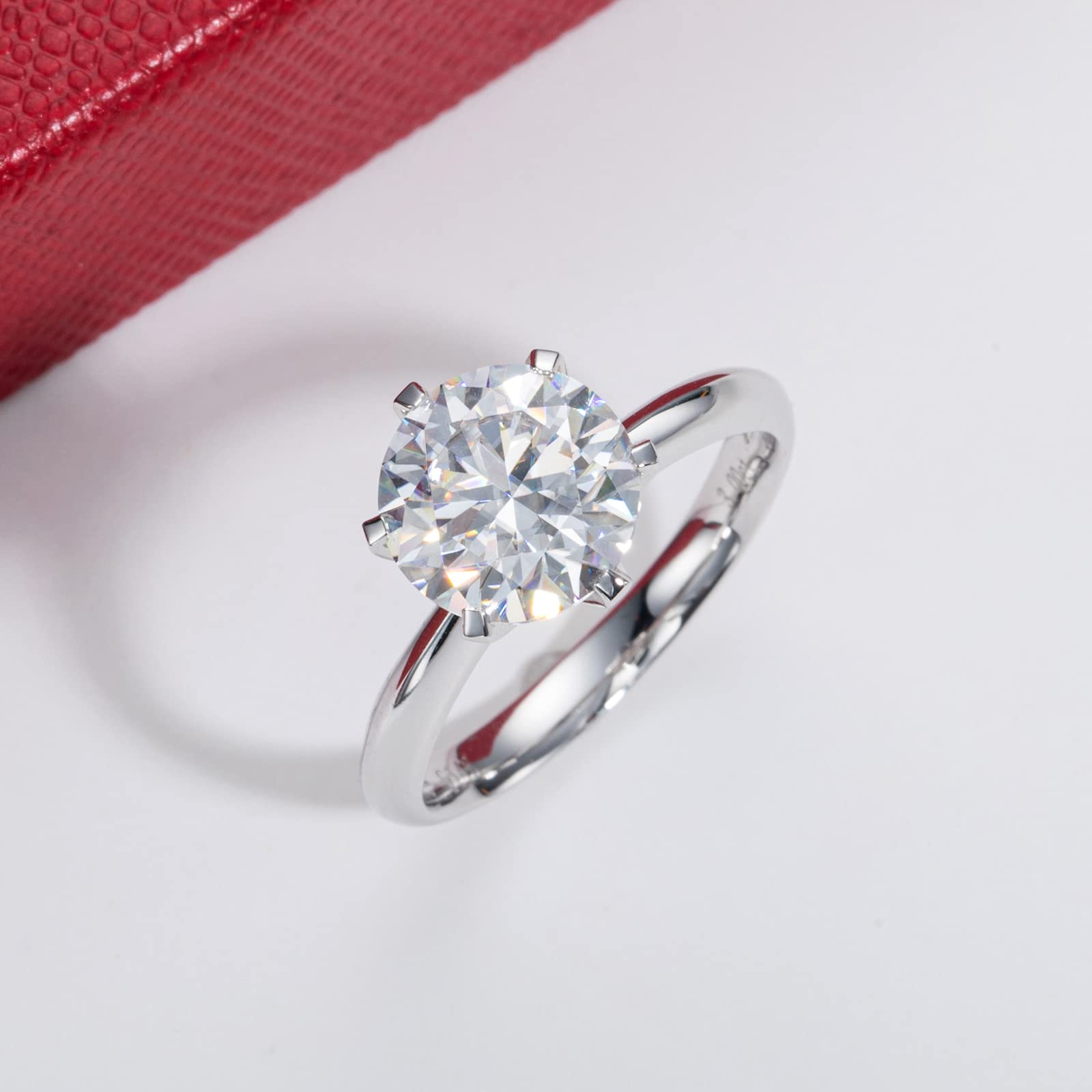 CADYNO Moissanite Engagement Ring 3ct D Color Lab Grown Created Diamond 14k Solid Real White Gold Eternity Wedding Solitaire Ring for Women 5.5