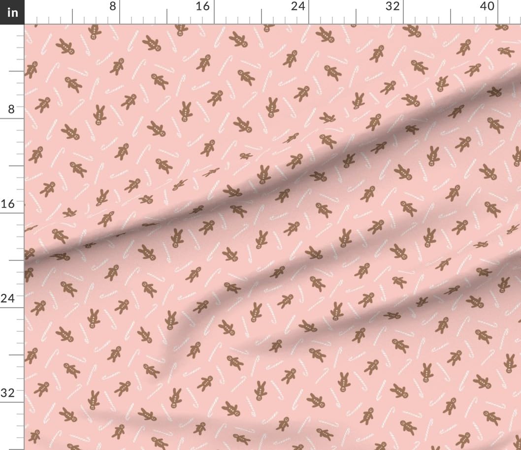 Spoonflower Fabric - Candy Canes Christmas Treats Gingerbread Man Pink Brown Small Scale Printed on Petal Signature Cotton Fabric Fat Quarter - Sewing Quilting Apparel Crafts Decor
