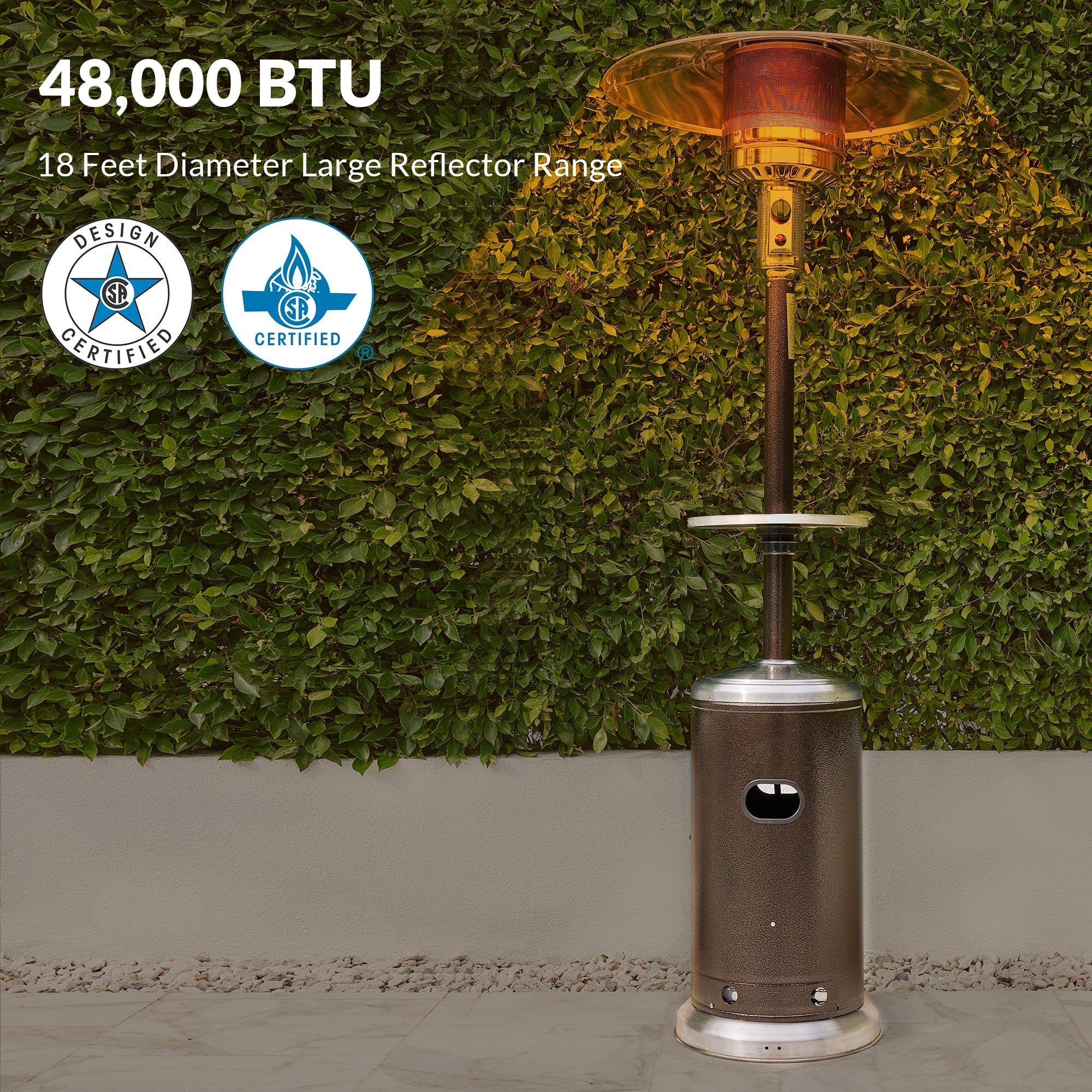 BELLEZE 48,000 BTU Outdoor Propane Heaters for Patio, CSA Certified Outdoor Heaters with Safety Auto Shut Off Valve, Piezo Ignition System, Wheels for Portable Mobility, Hammer Finished - Bronze