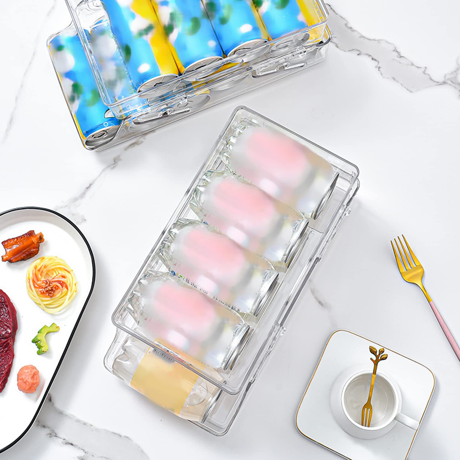 Beverage Can Organizer Bins for Refrigerator, Double Layers Soda Can Storage Organizer, Can Dispenser Beverage Holder, Plastic Food Pantry Storage Rack for Kitchen, Automatic Replenishment