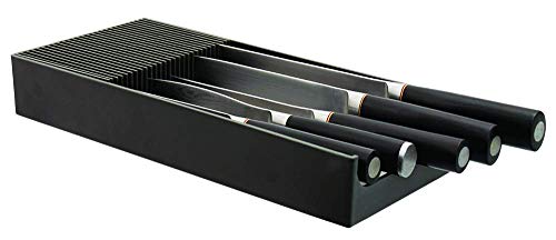 Plastic KNIFEdock - In-Drawer Knife Storage for your kitchen. Replace your knife block with a revolutionary product. Clear your counter top of clutter, and easily identify the desired knife. KNIFEdock