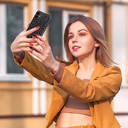 Hython Case for iPhone 11 Case Leopard, Matte Black Cheetah Print Pattern Design [Not Rub Off], Cute Slim Soft TPU Shockproof Protective Phone Case Cover for Women Men, Black Leopard Print