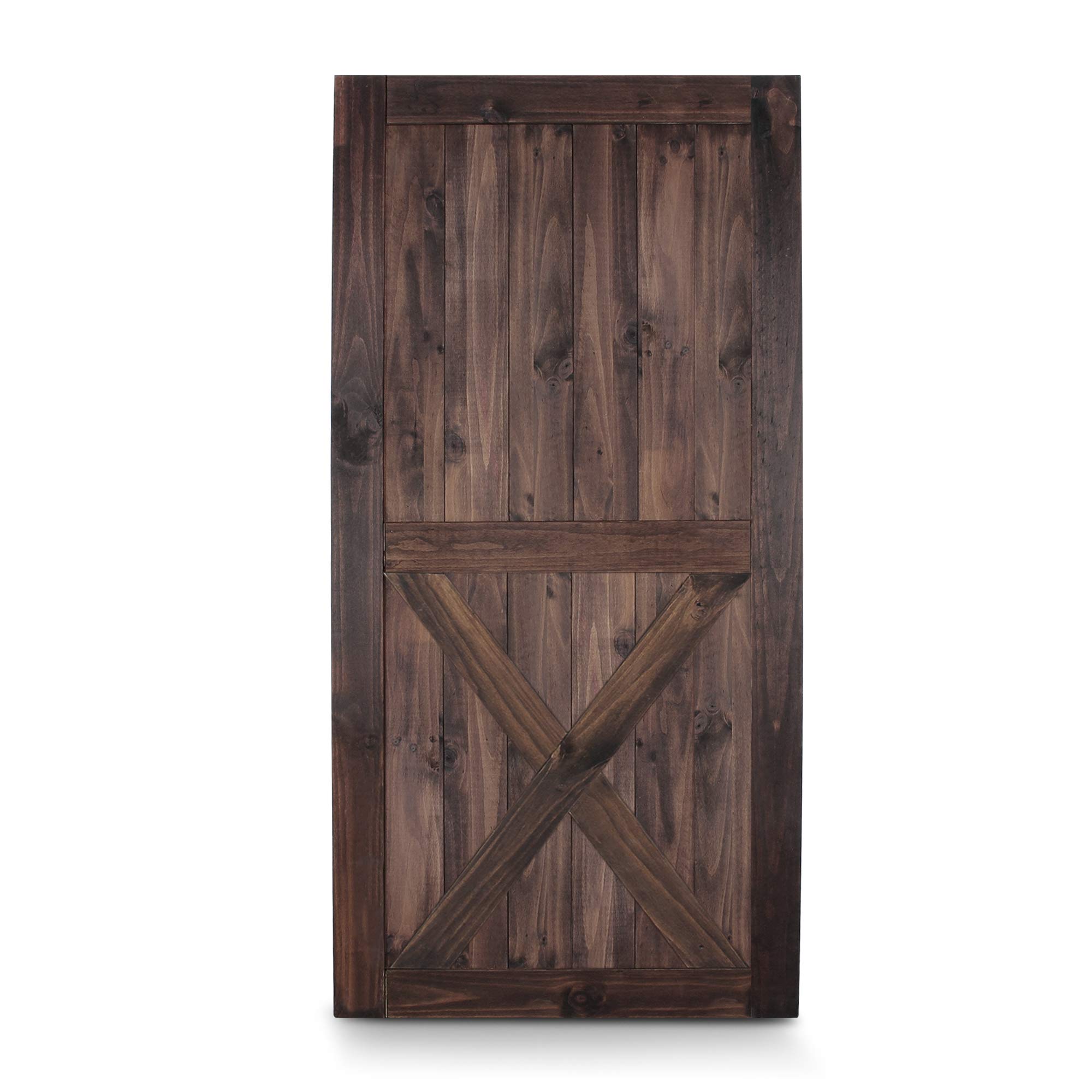 BELLEZE Natural Wood Pine Unfinished (3ft x 7ft) DIY Pre Drilled Sliding Barn Door Sliding Door Single 42" x 84" inches, Arrow