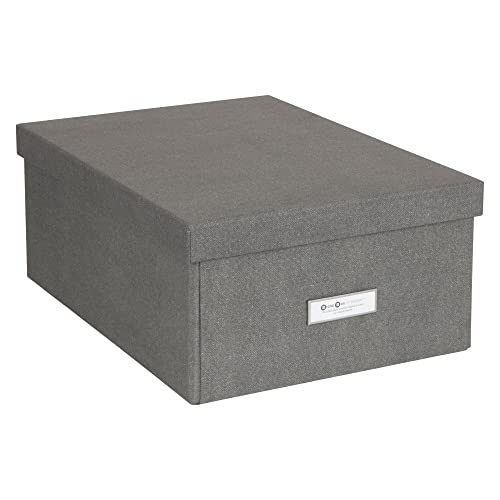 Bigso Katia KD Collapsible Storage Box | Photo Storage Box with Labelframe for Easy Identification | Simple Assembly without Tools | Decorative Storage Boxes with Lids | 11.3"x15.4"x6.4" | Grey