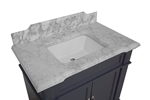 Elizabeth 36-inch Bathroom Vanity (Marine Gray/Carrara): Includes Marine Gray Cabinet with Authentic Italian Carrara Marble Countertop and White Ceramic Sink