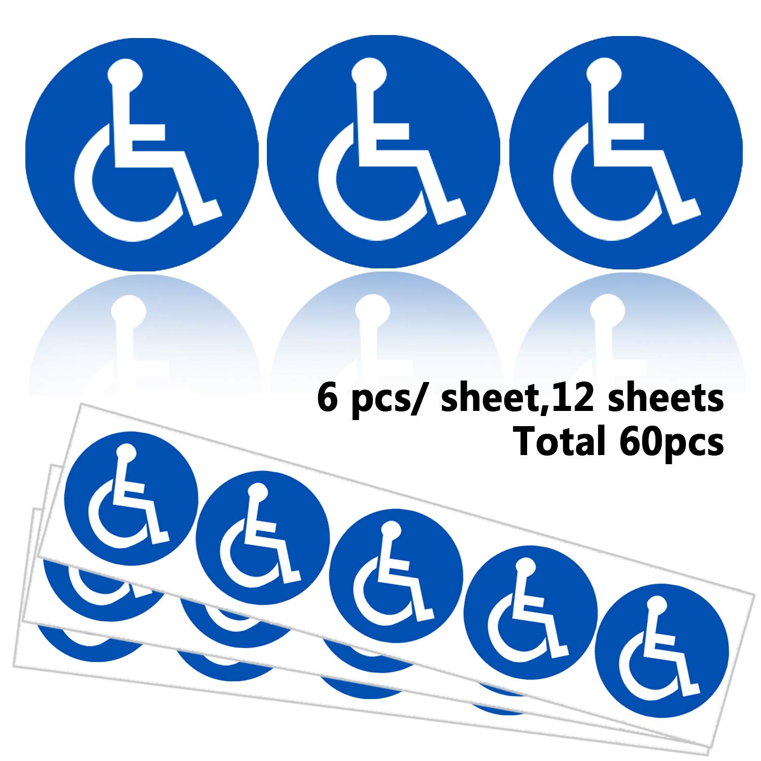 Disabled Wheelchair Symbol Labels | Handicap Signs Stickers 2 inch Round Convenient Decals for Handicapped Parking 60 pcs