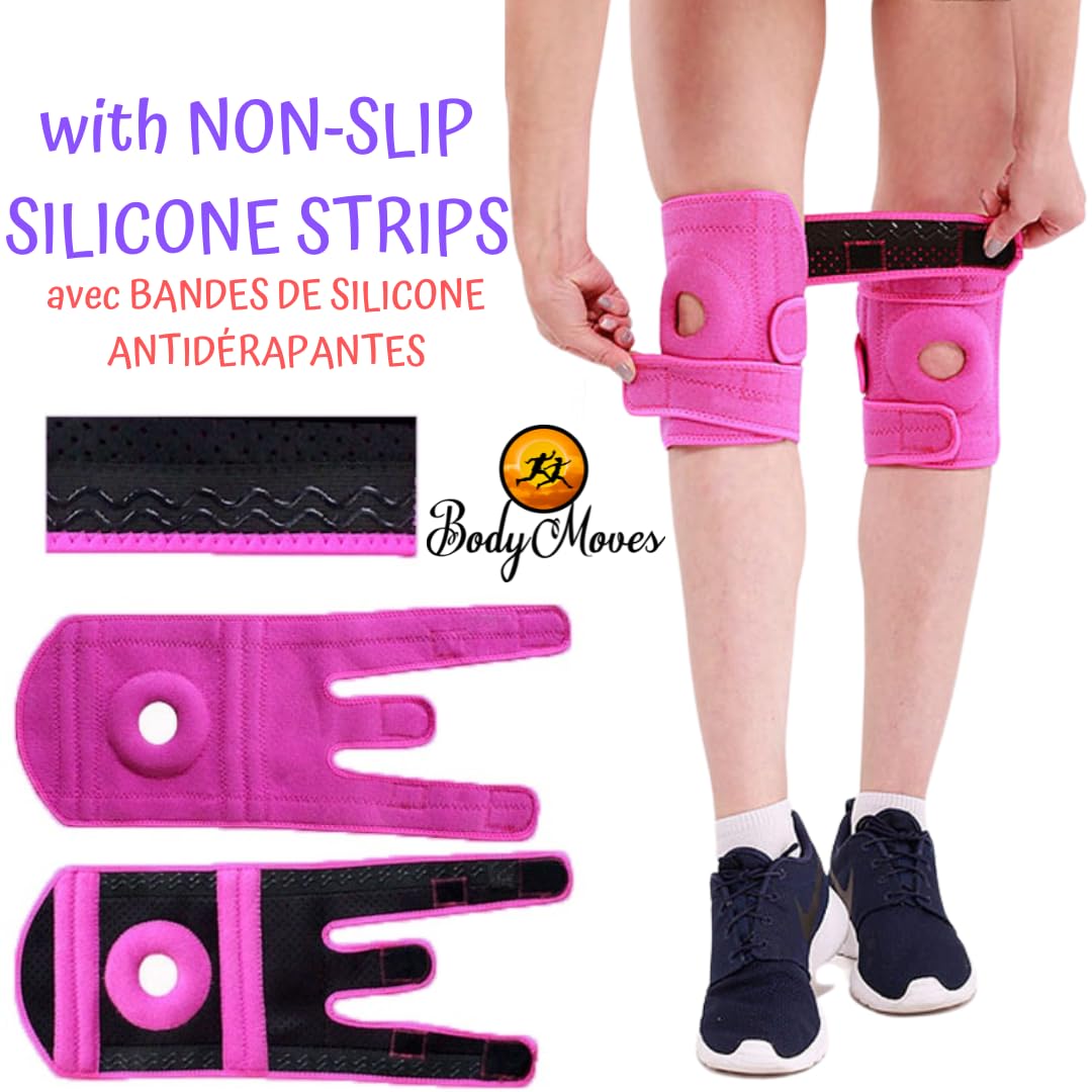 BodyMoves Kid's Knee Brace Support Plus Hot and Cold Ice gel Pack for stabilizing patella meniscus tear ligament injury prevention (SPORTY BLACK)