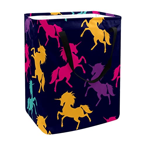 Colored Unicorn Horse Print Collapsible Laundry Hamper, 60L Waterproof Laundry Baskets Washing Bin Clothes Toys Storage for Dorm Bathroom Bedroom