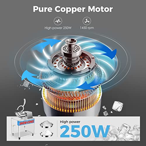BESRTWE 250W Shaved Ice Machine, 110V Electric Snow Cone Machine with Dual Blades, 440lbs/hr Stainless Steel Ice Crusher Machine with 34L Acrylic Ice Storage Box, for Home and Commercial Use